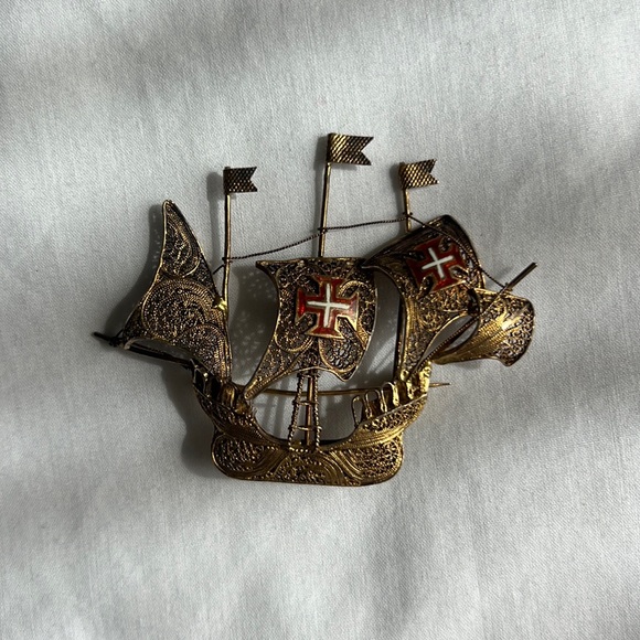 Jewelry | Vintage Silver Filigree Portugal Pirate Boat Brooch Pin ...